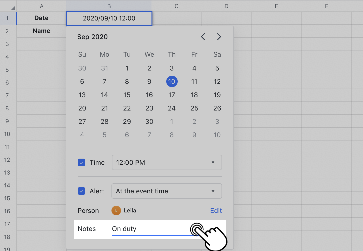 Use date reminder in Sheets