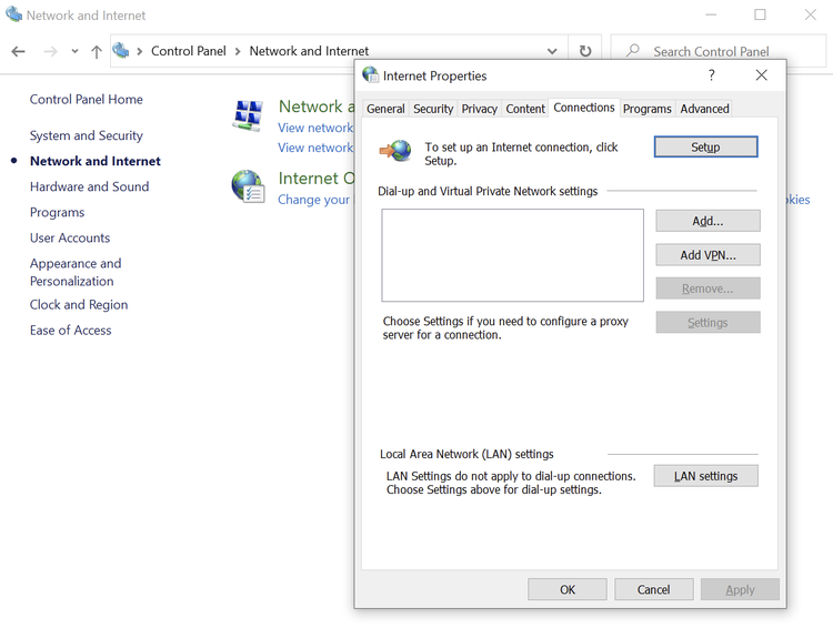 Check proxy settings