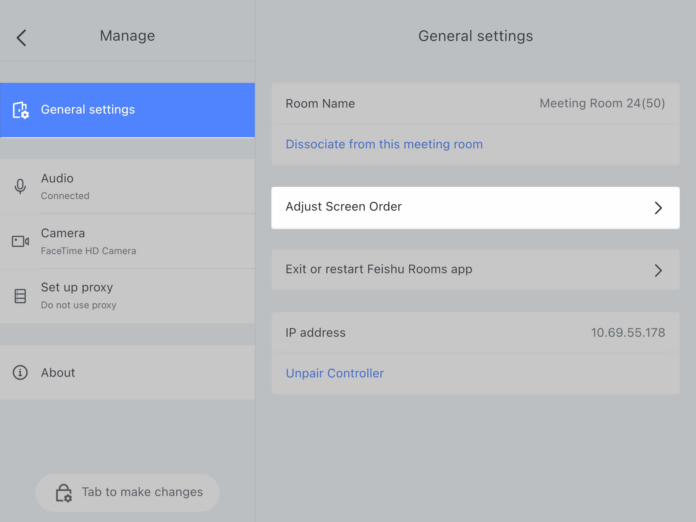 Admin | Set meeting room screen default views and order