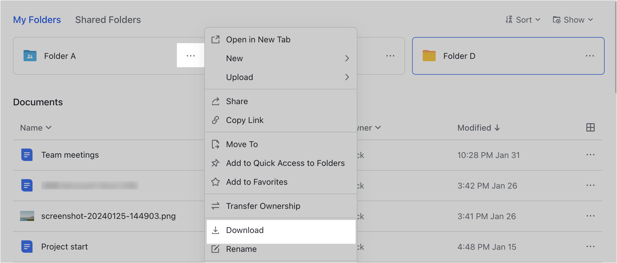 Download documents and folders to your device