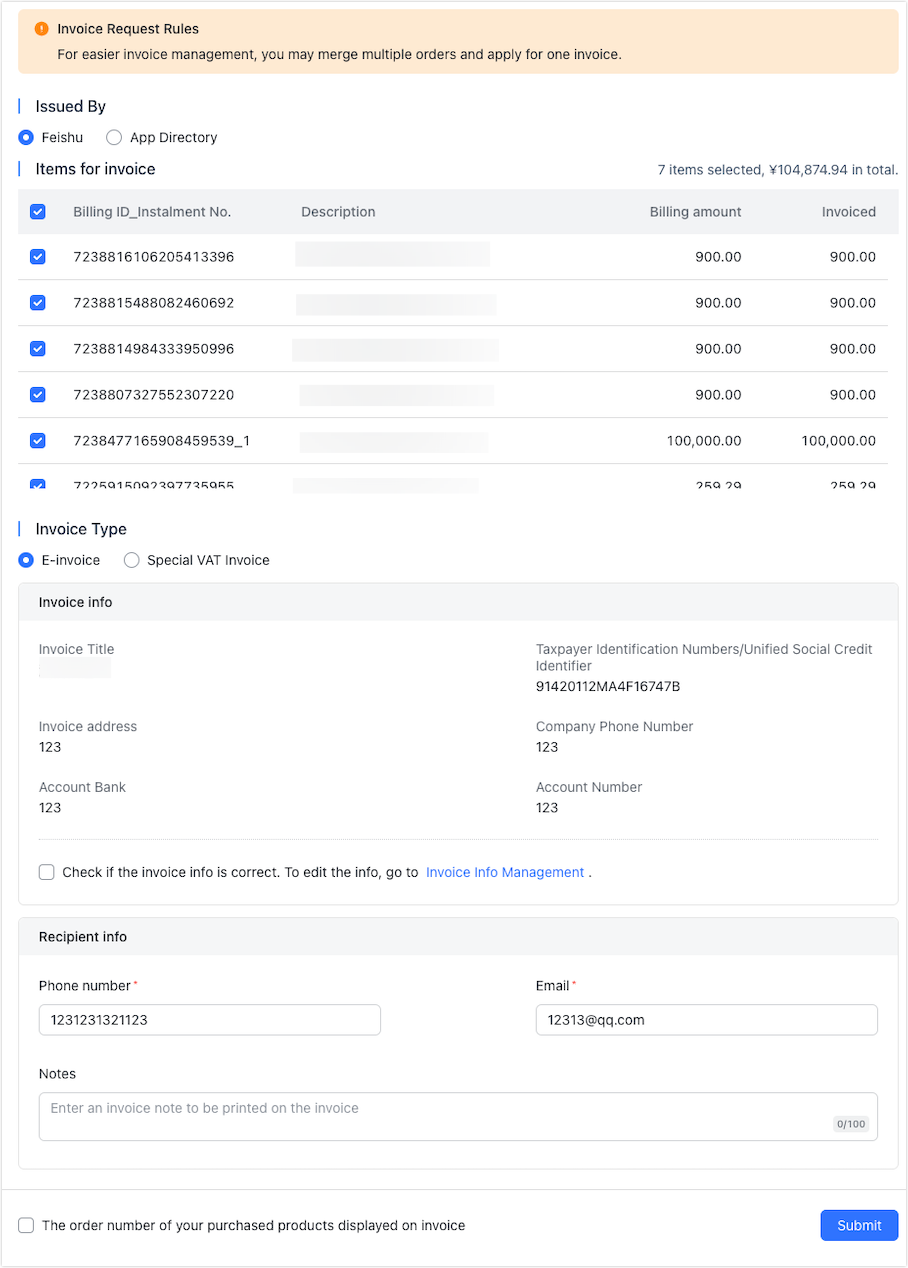 Admin | Request invoices