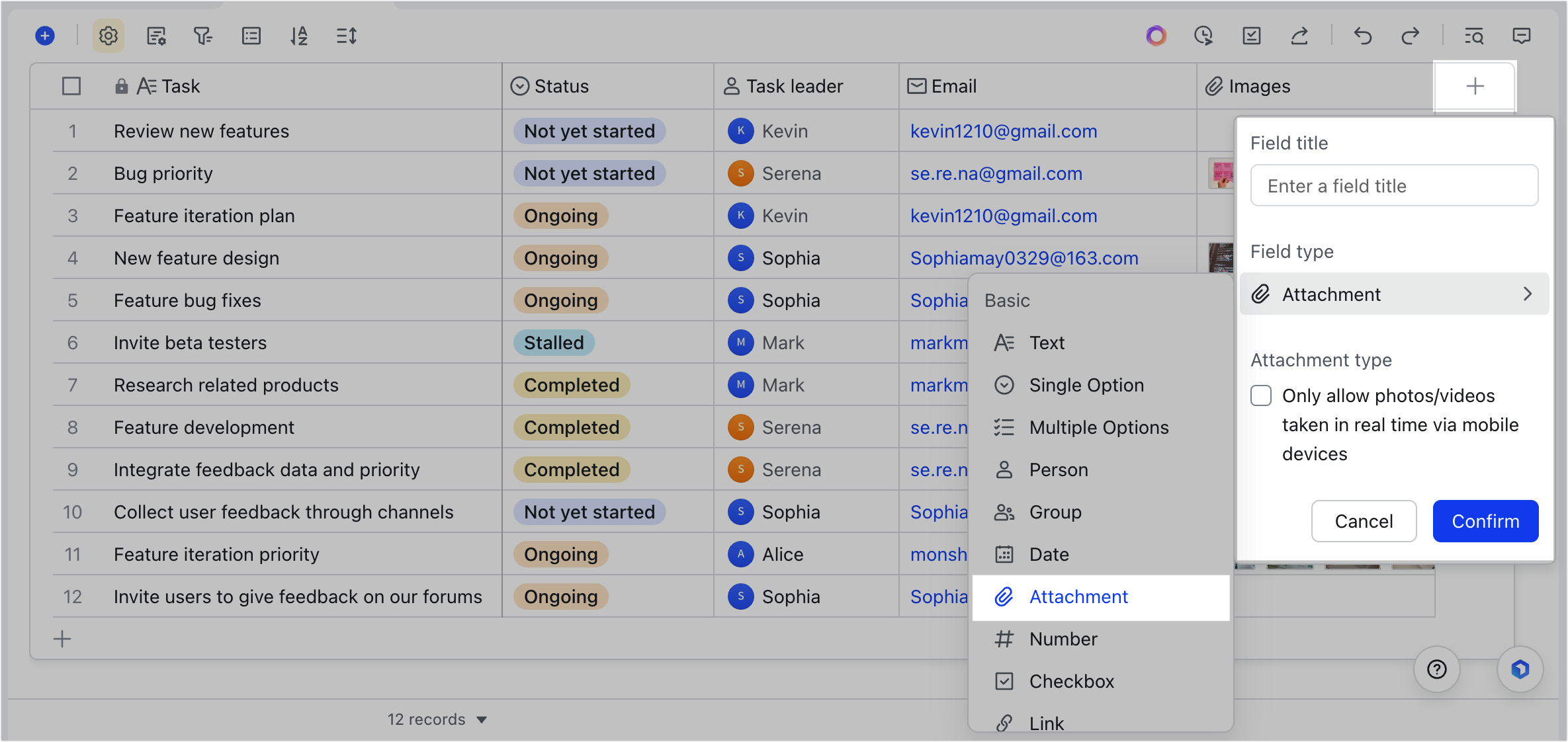Use attachment fields in Base