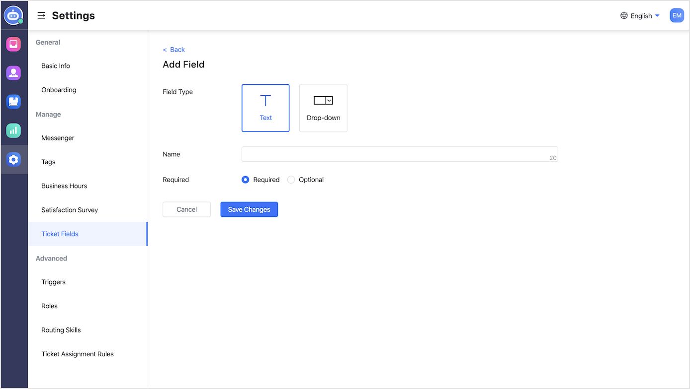 Define custom fields for Help Desk tickets