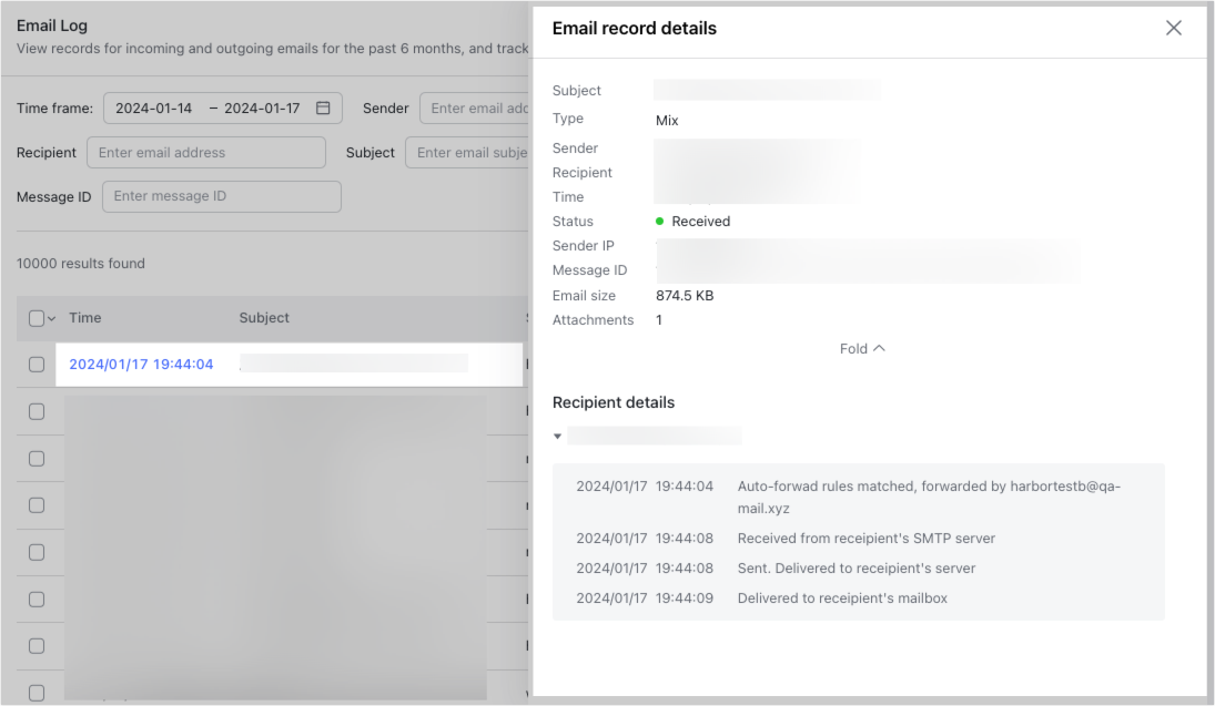 Admin | View email sending and receiving history