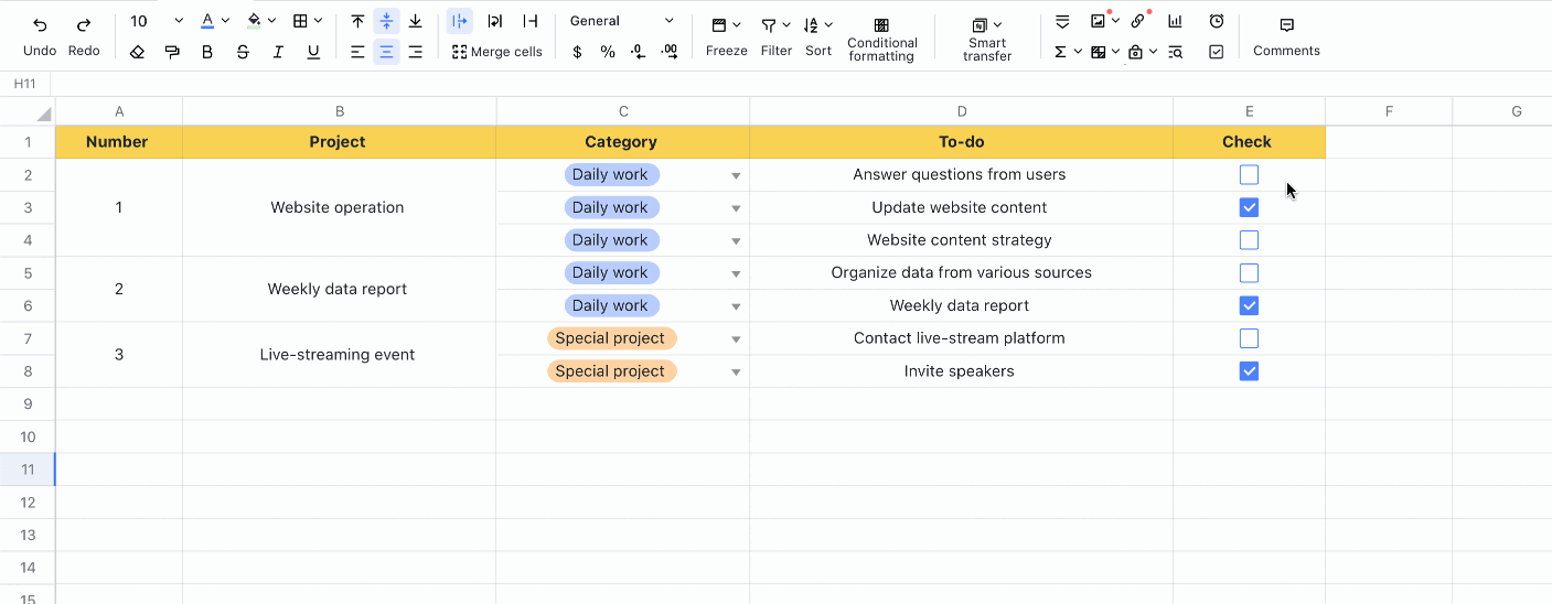 Use checkboxes in Sheets