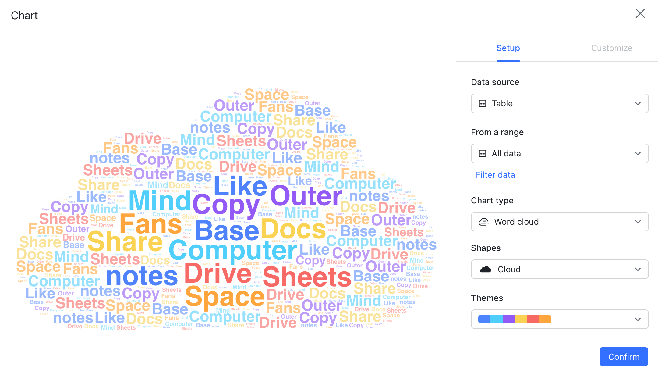 Customize word clouds in Base dashboards