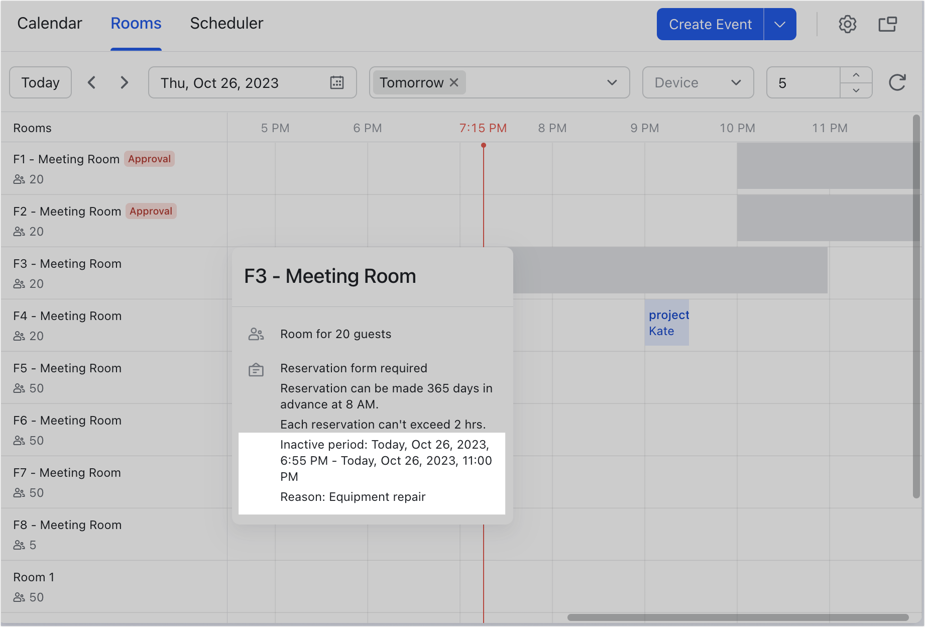 Reserve meeting rooms from Calendar