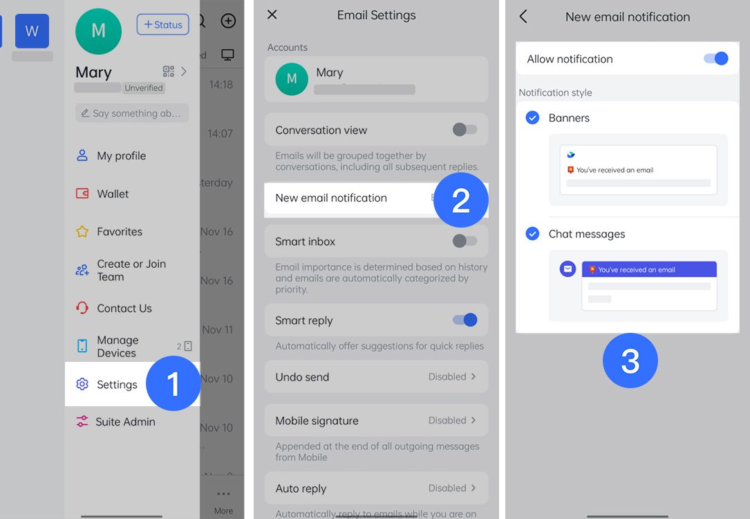 Set email notifications