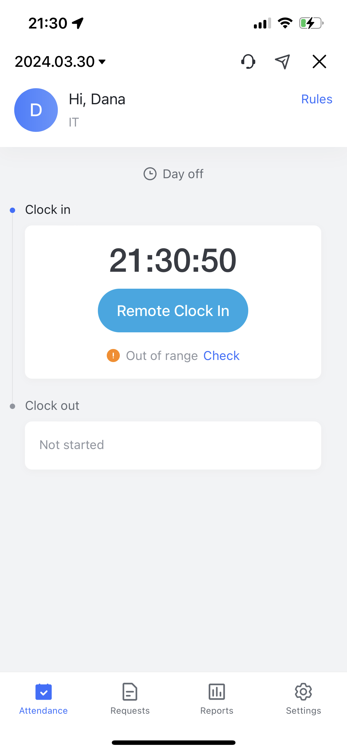 Remote clock-in