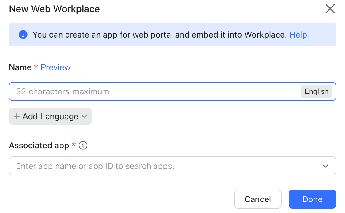Embed a web portal into a Workplace
