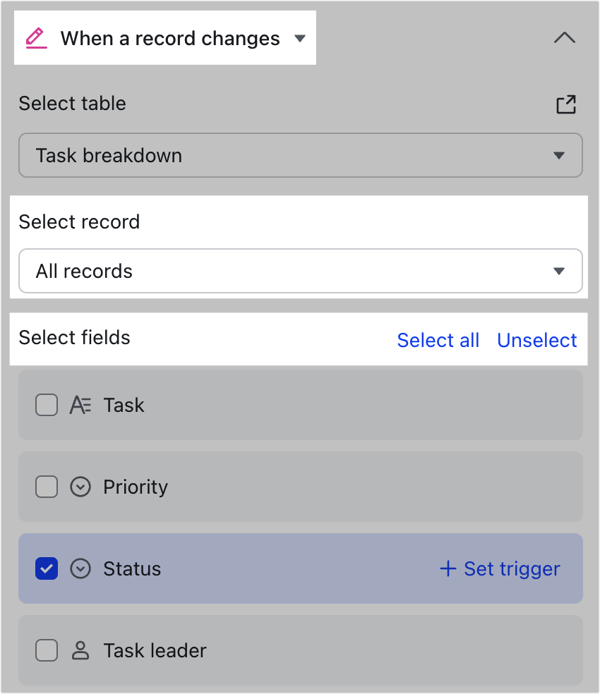 Triggers and actions for automated workflows