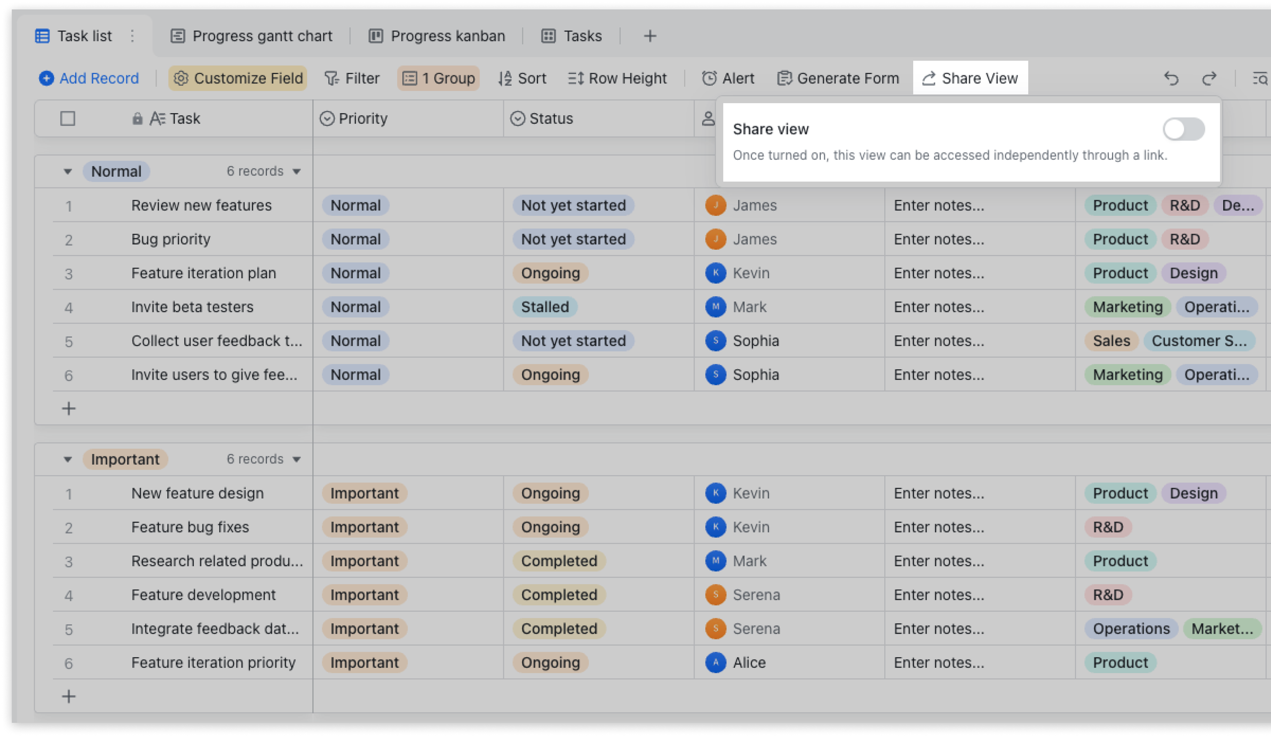 Share a Base view independently