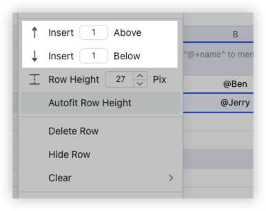 Insert rows, columns, and cells, and adjust row height/column width in Sheets