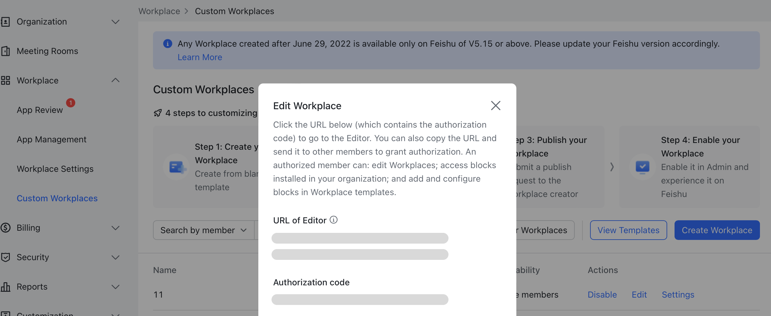 Edit a Custom Workplace