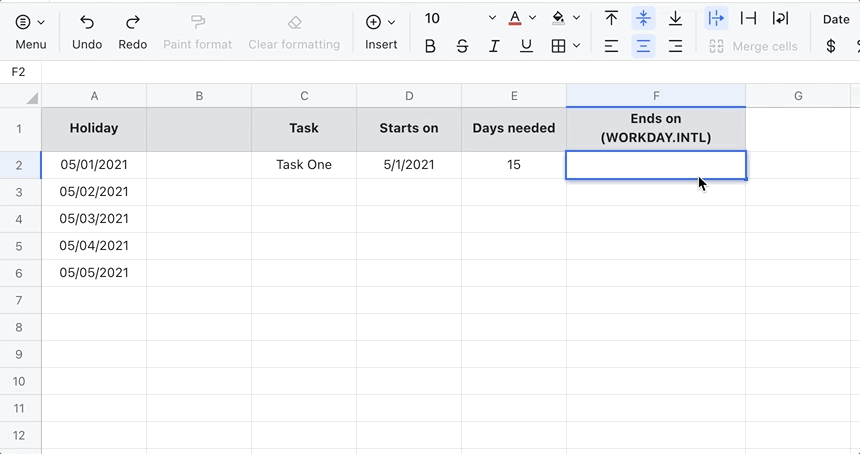 WORKDAY.INTL function for Sheets