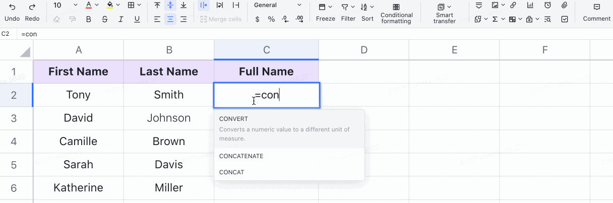CONCATENATE function for Sheets