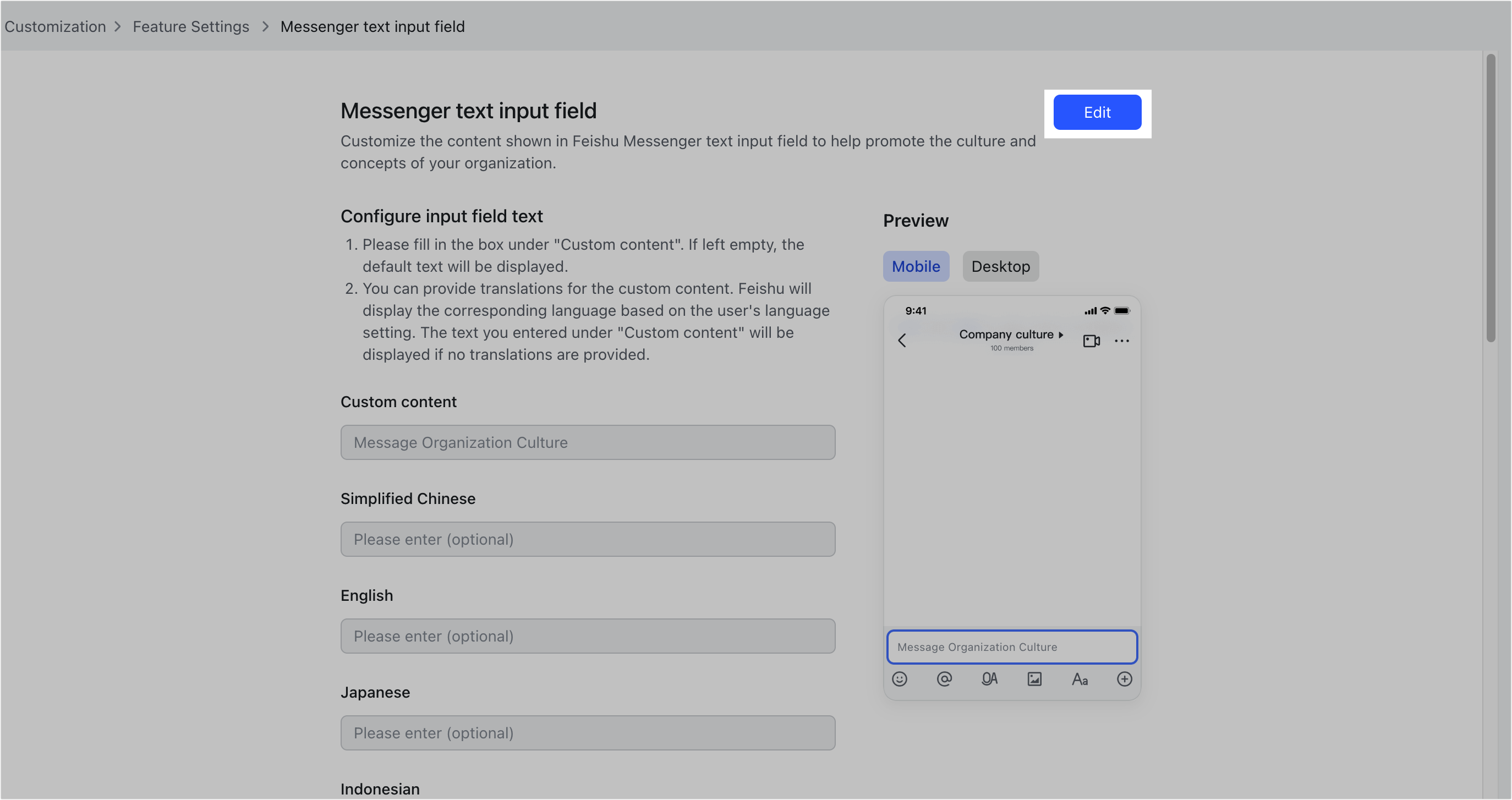 Admin | Add a message to the input field in chats