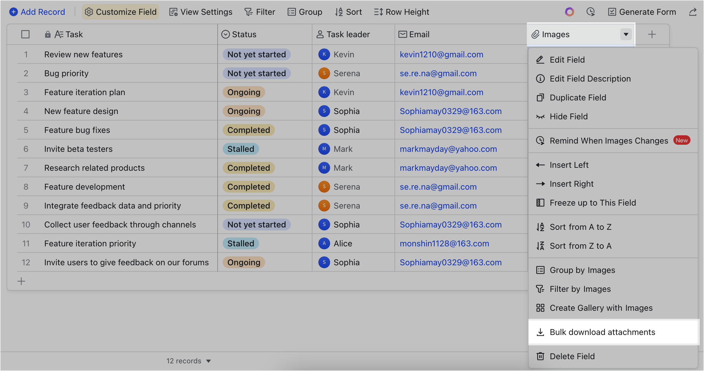 Use attachment fields in Base