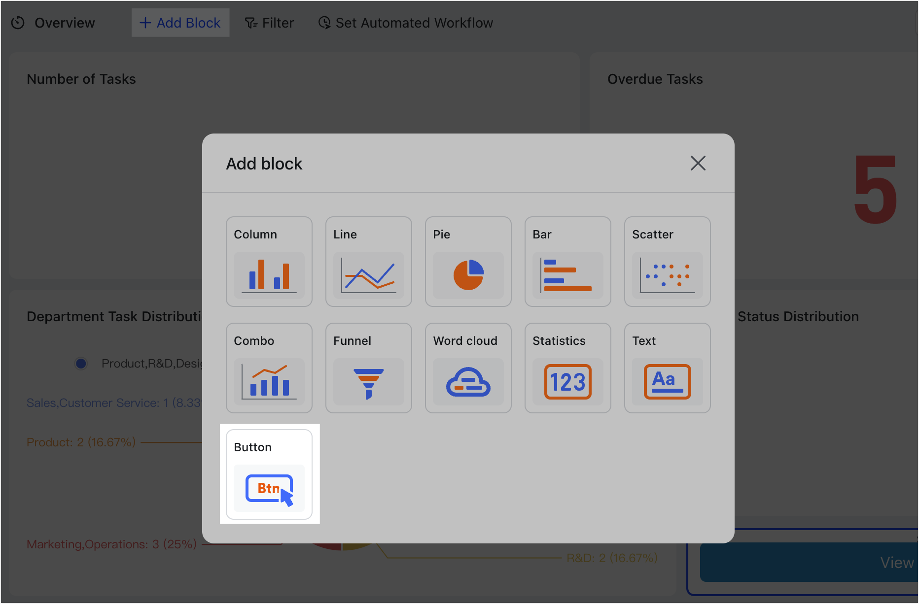 Use button blocks in Base dashboards