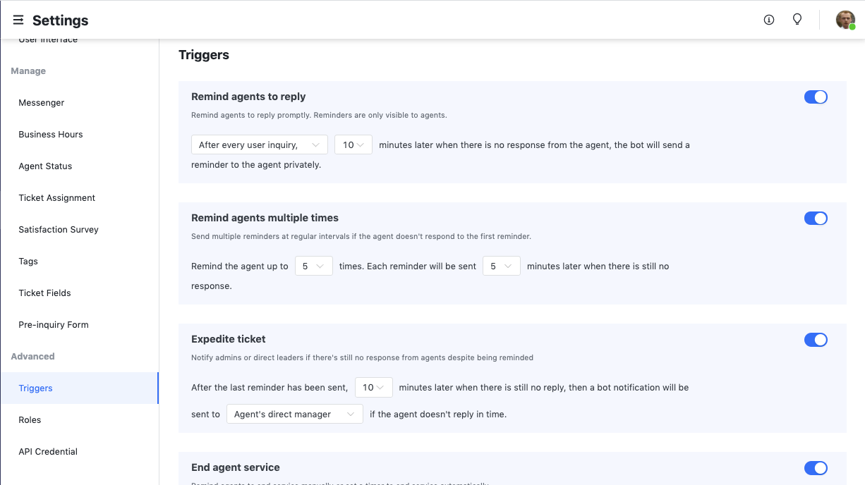 Set up reminders for agents