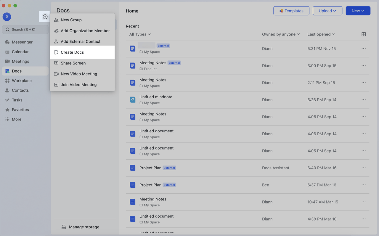 Create documents and folders
