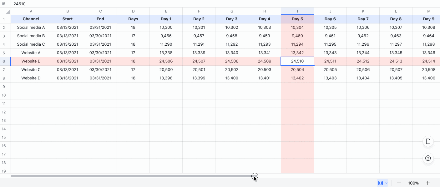 Use crosshair highlighting in Sheets