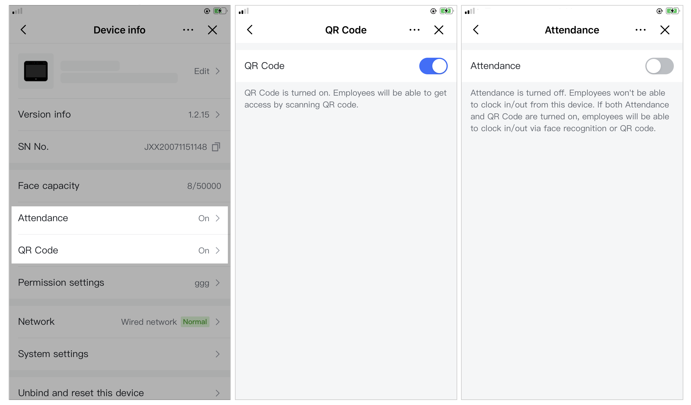 Set up QR code pass to clock in and out