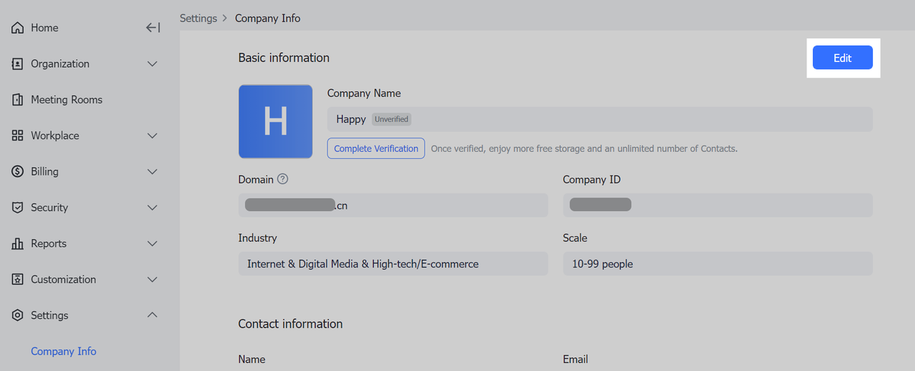 Admin | Edit company name
