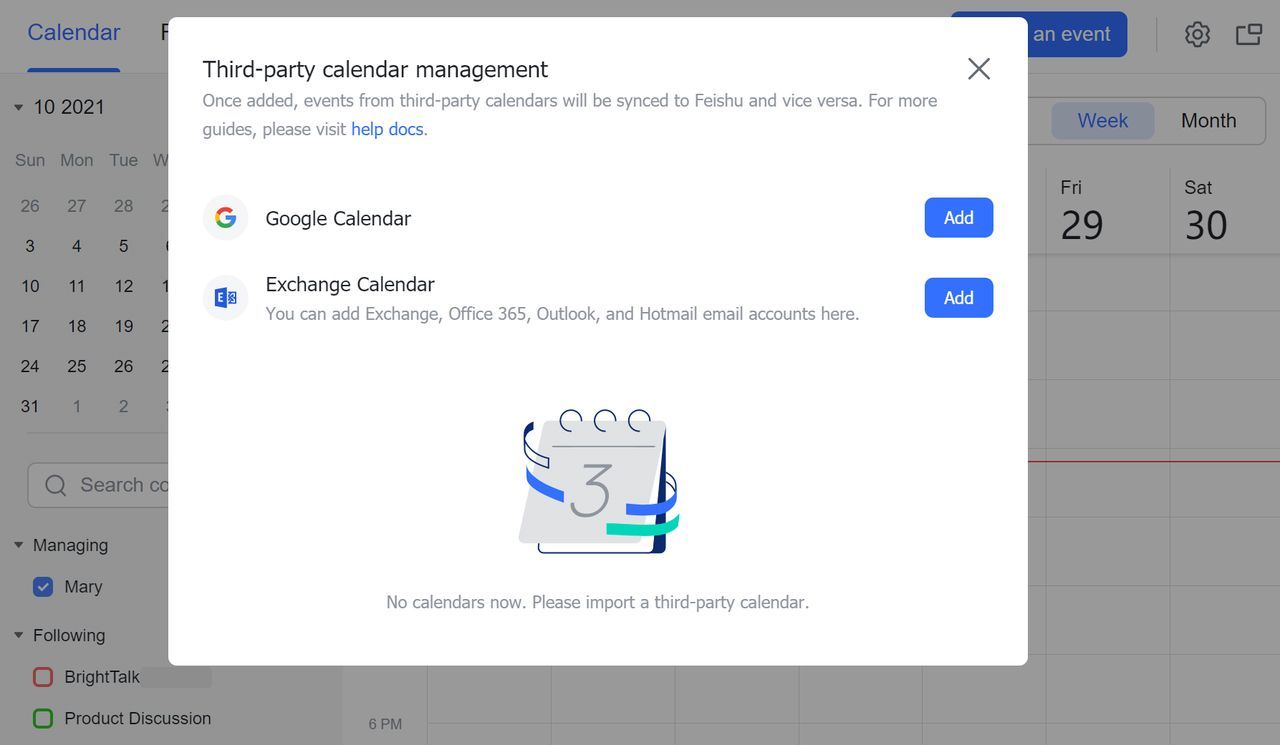 Perform a one-way sync from Outlook to Feishu Calendar