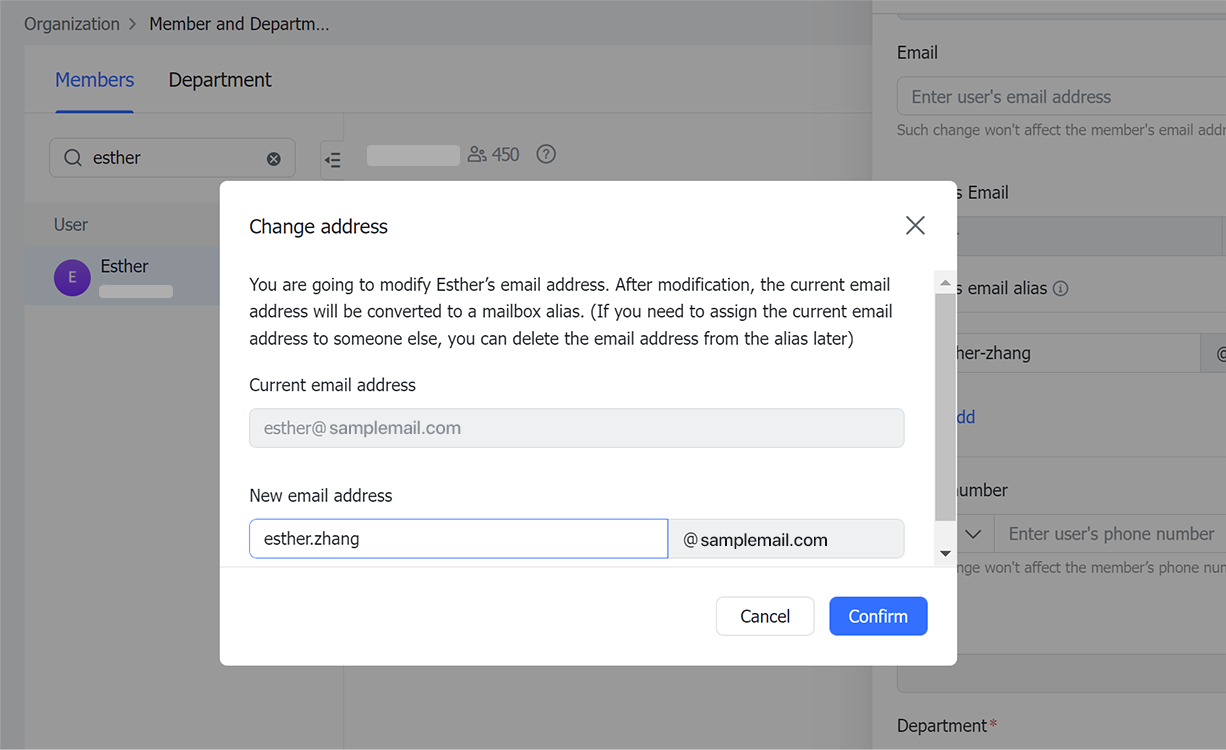 Admin | Change a member's business email address