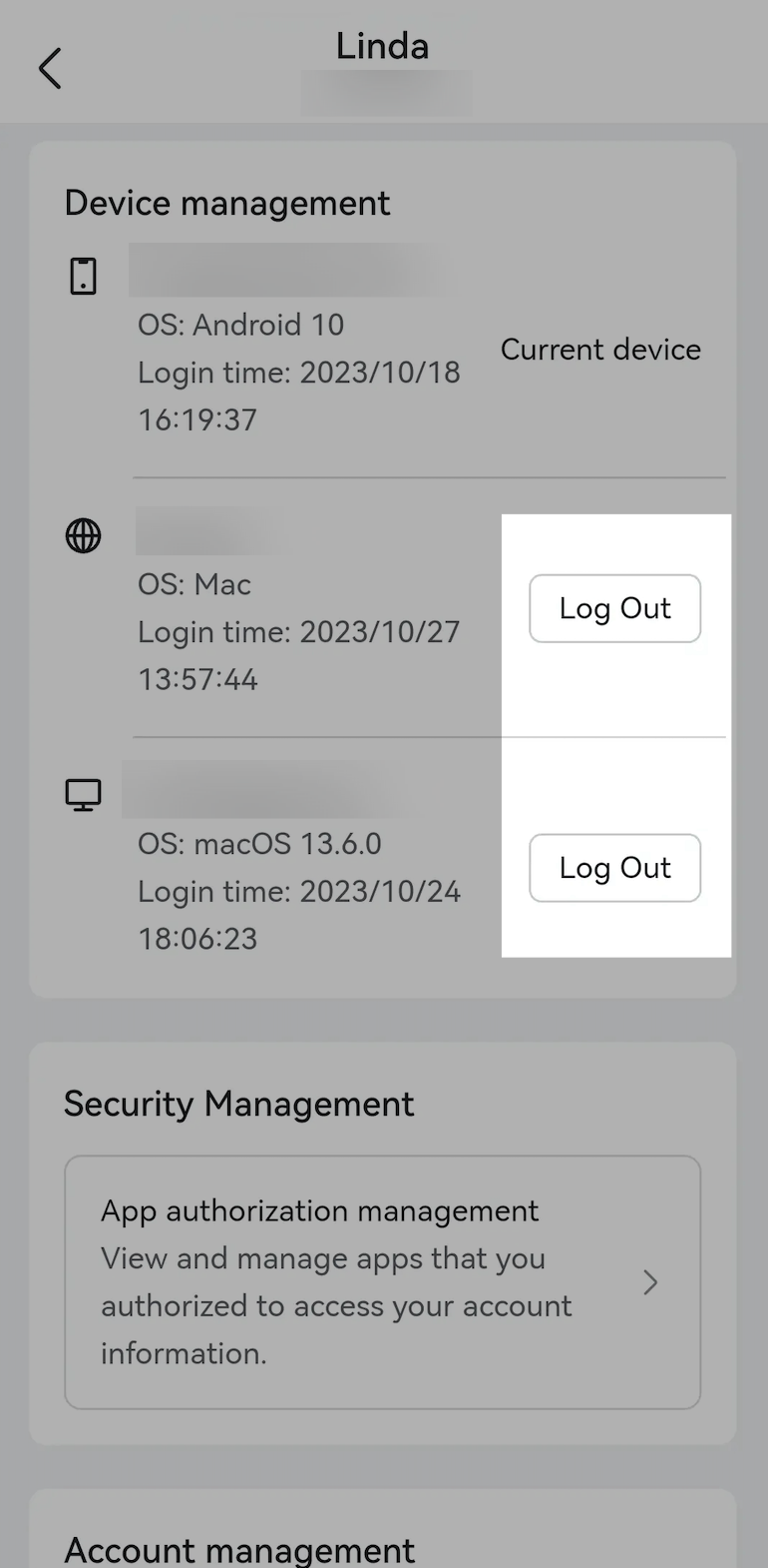 Manage logged-in devices