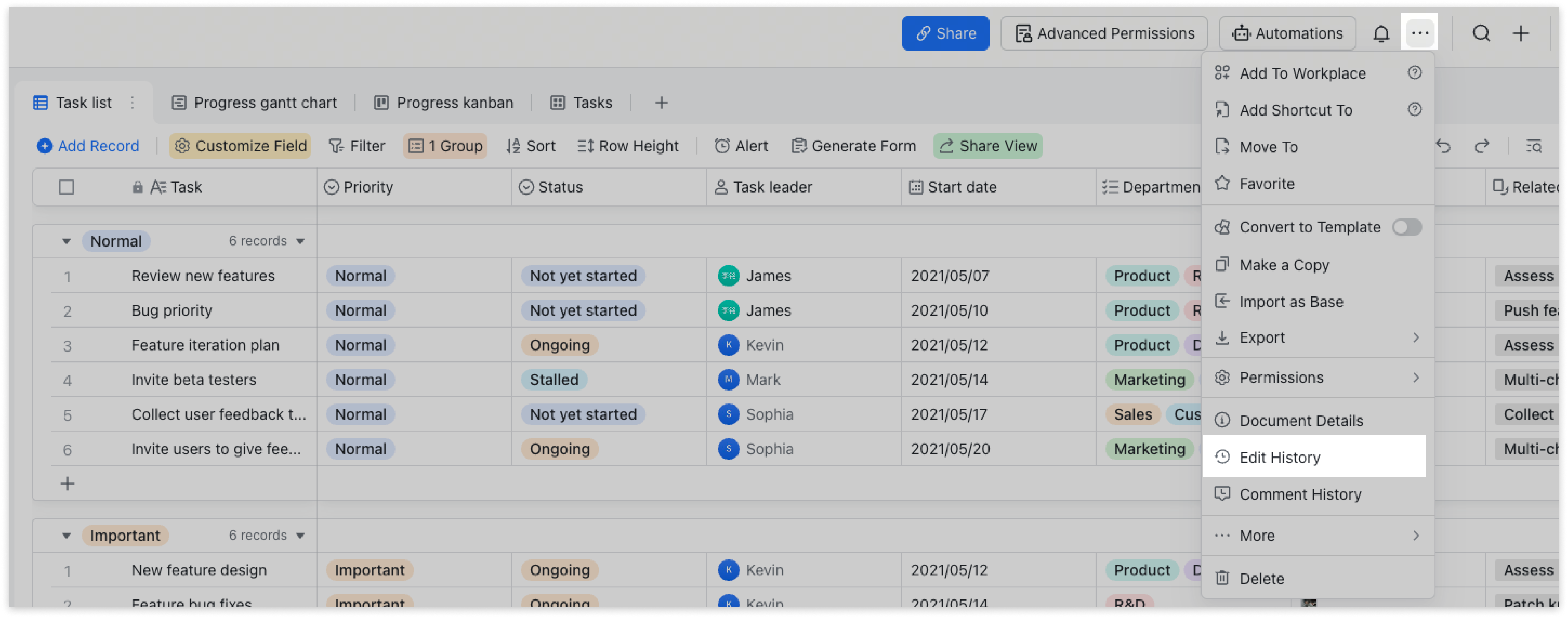 View and restore previous versions in Base