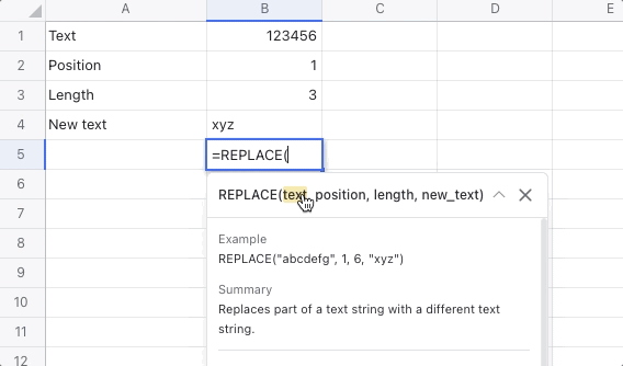 REPLACE function for Sheets