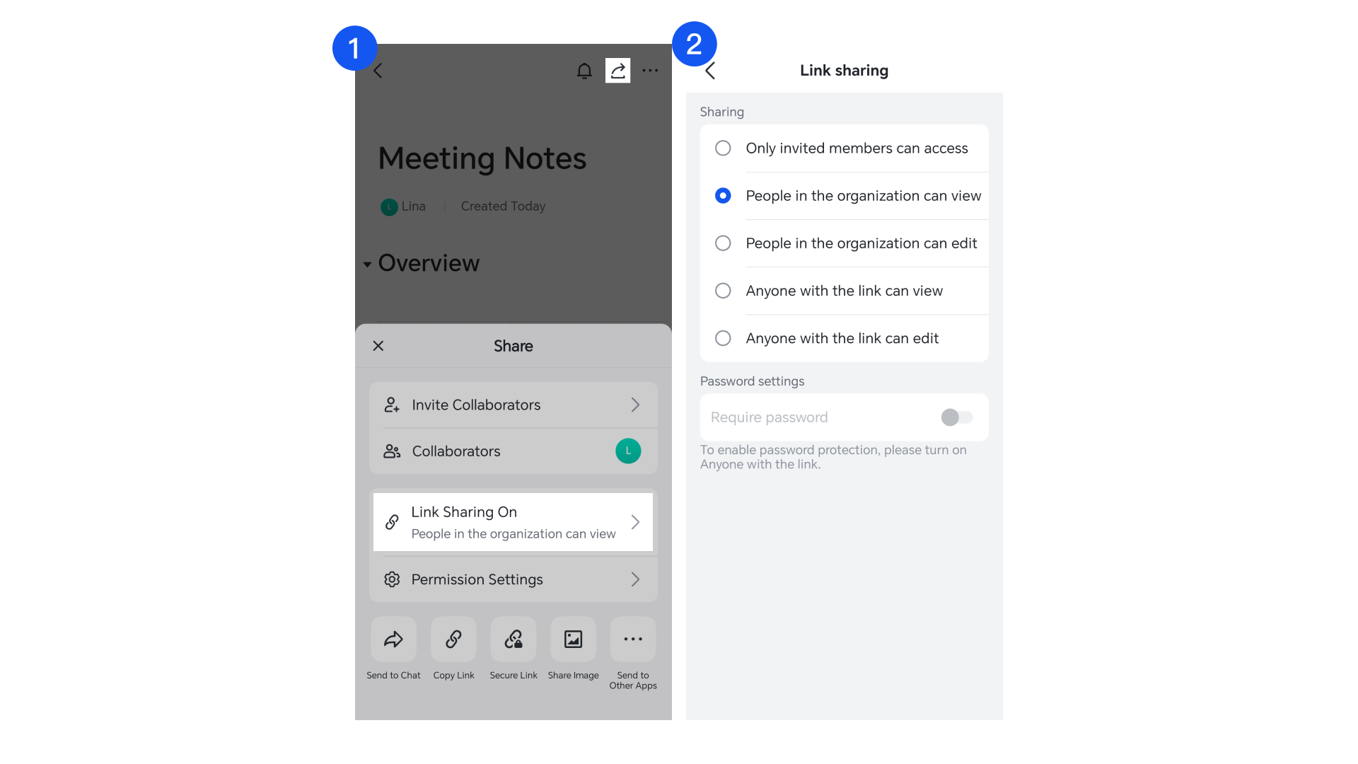 Share documents and set permissions on your mobile