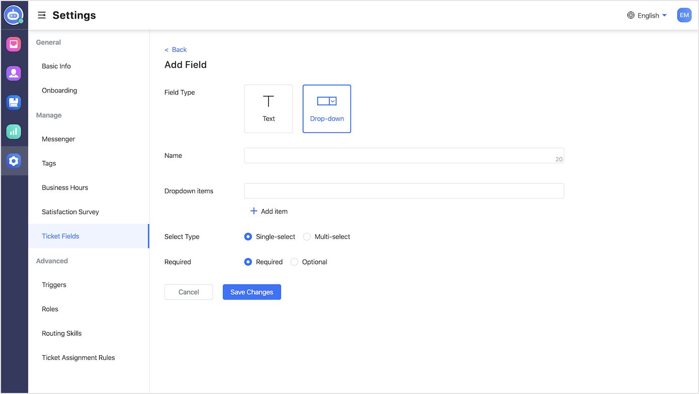 Define custom fields for Help Desk tickets