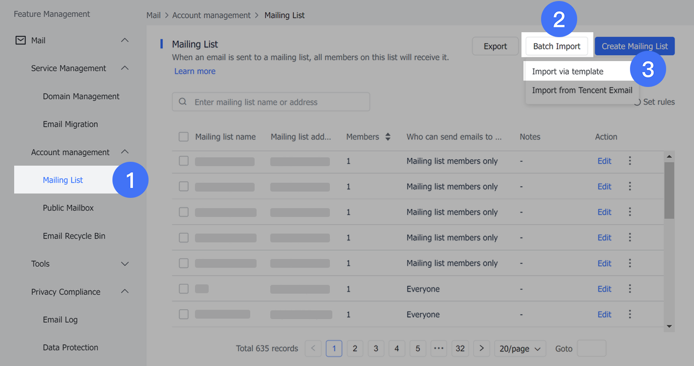 Admin | Batch import, export, and edit mailing lists