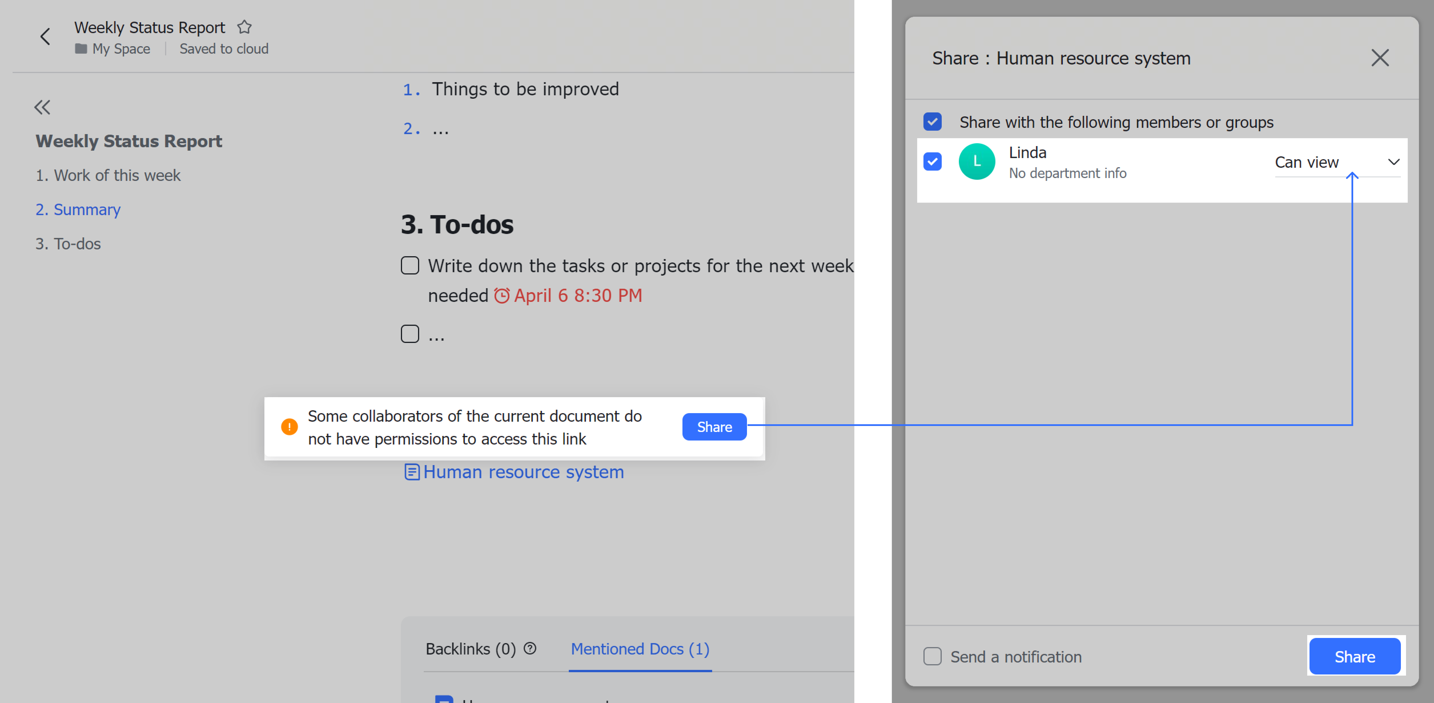 Docs permissions overview