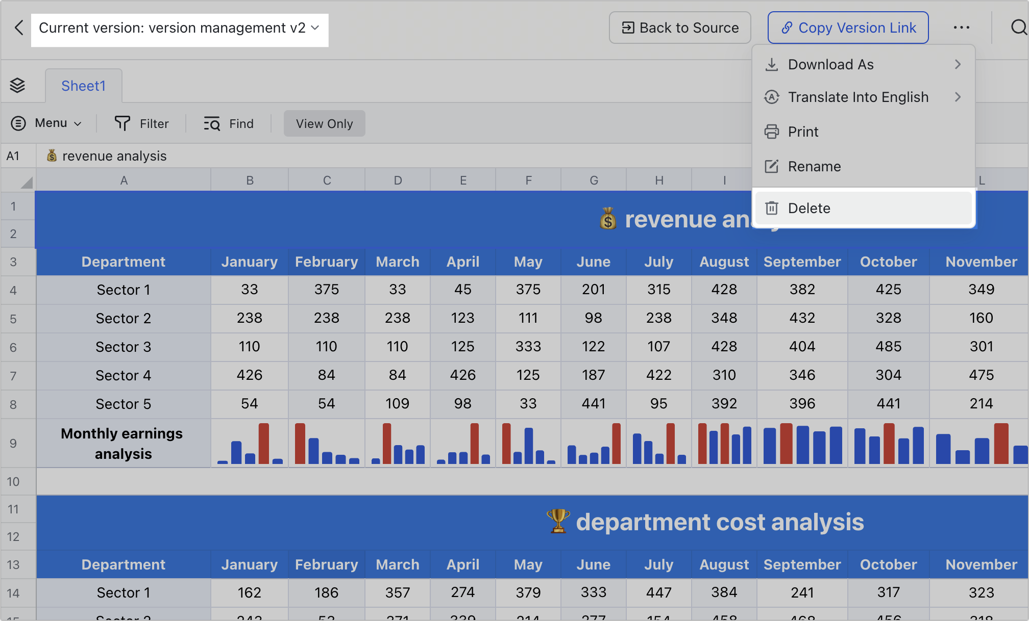Use version management in Sheets