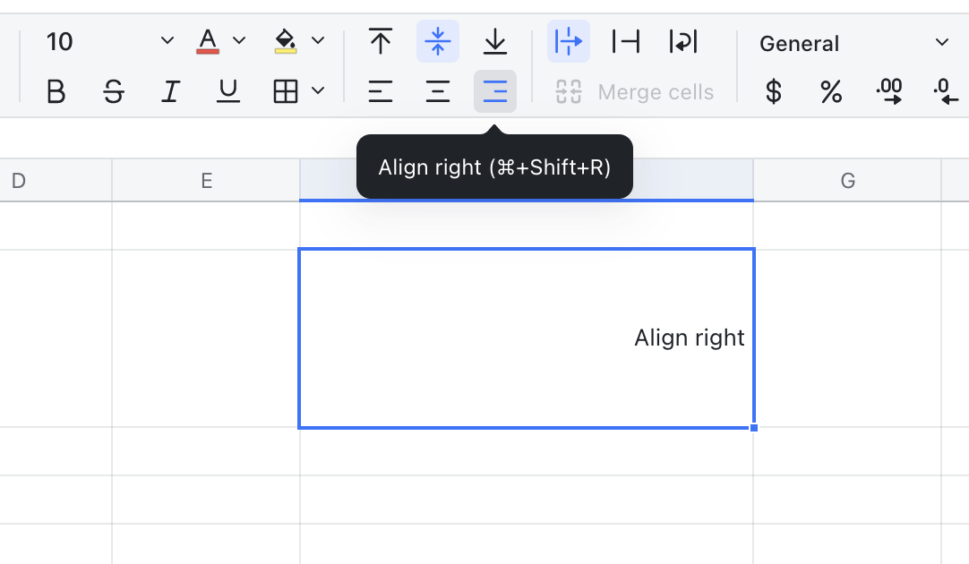 Align text in Sheets
