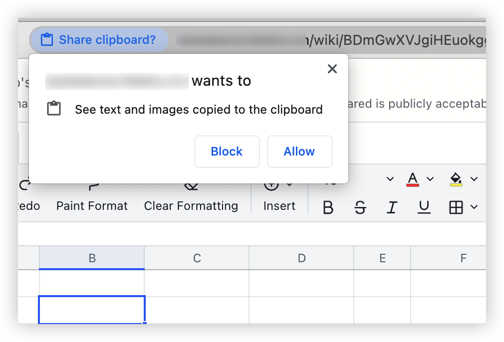 Set clipboard permissions in Sheets