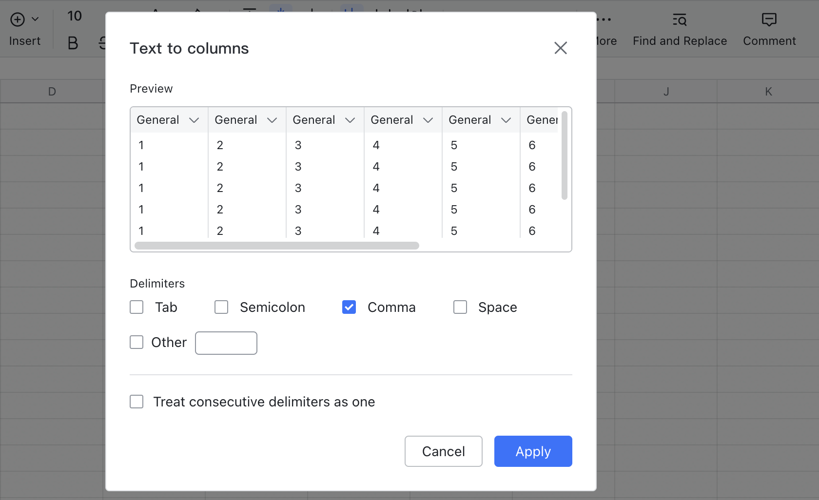 Use text to columns in Sheets