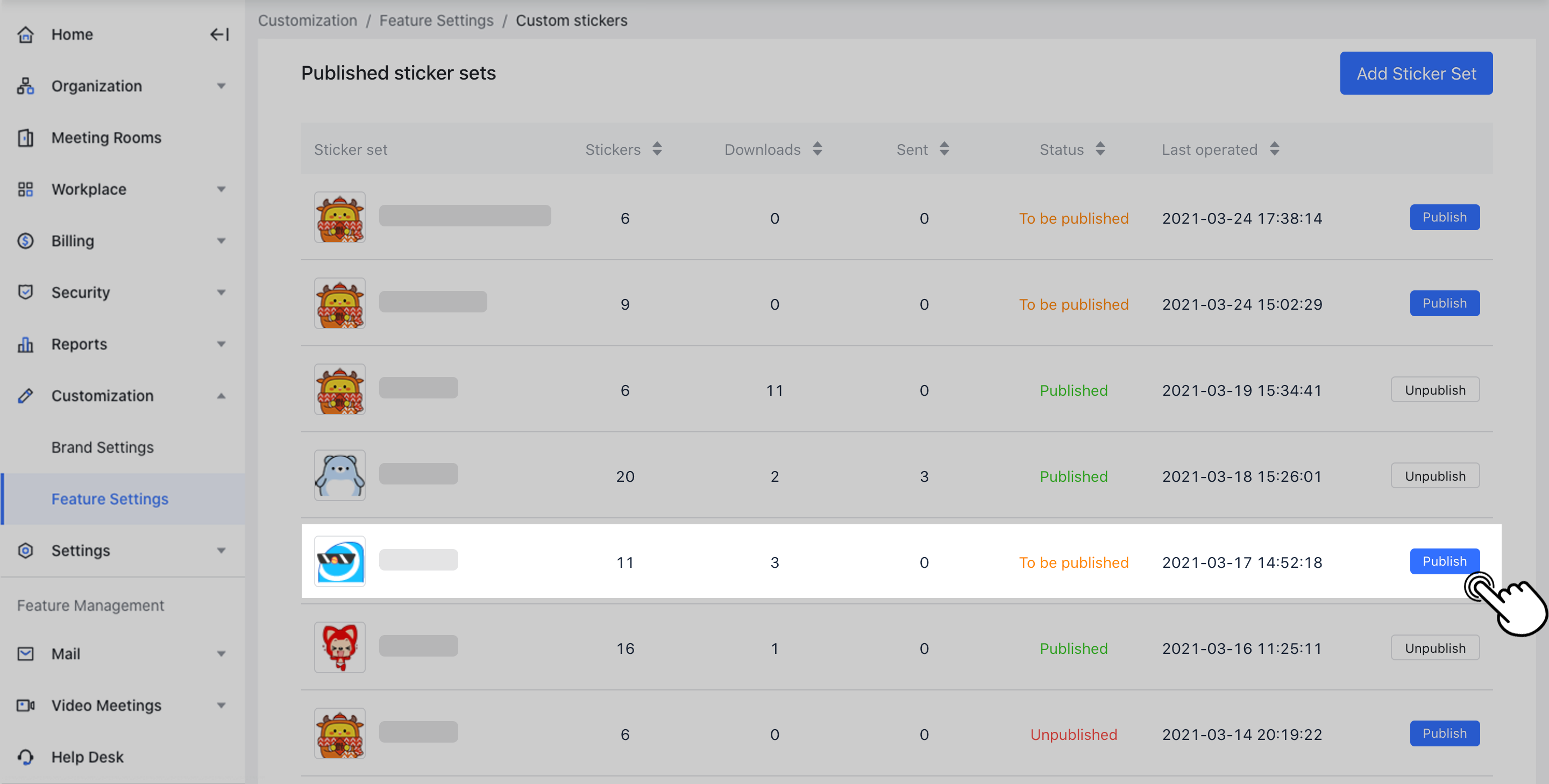 Admin | Upload and manage custom sticker sets
