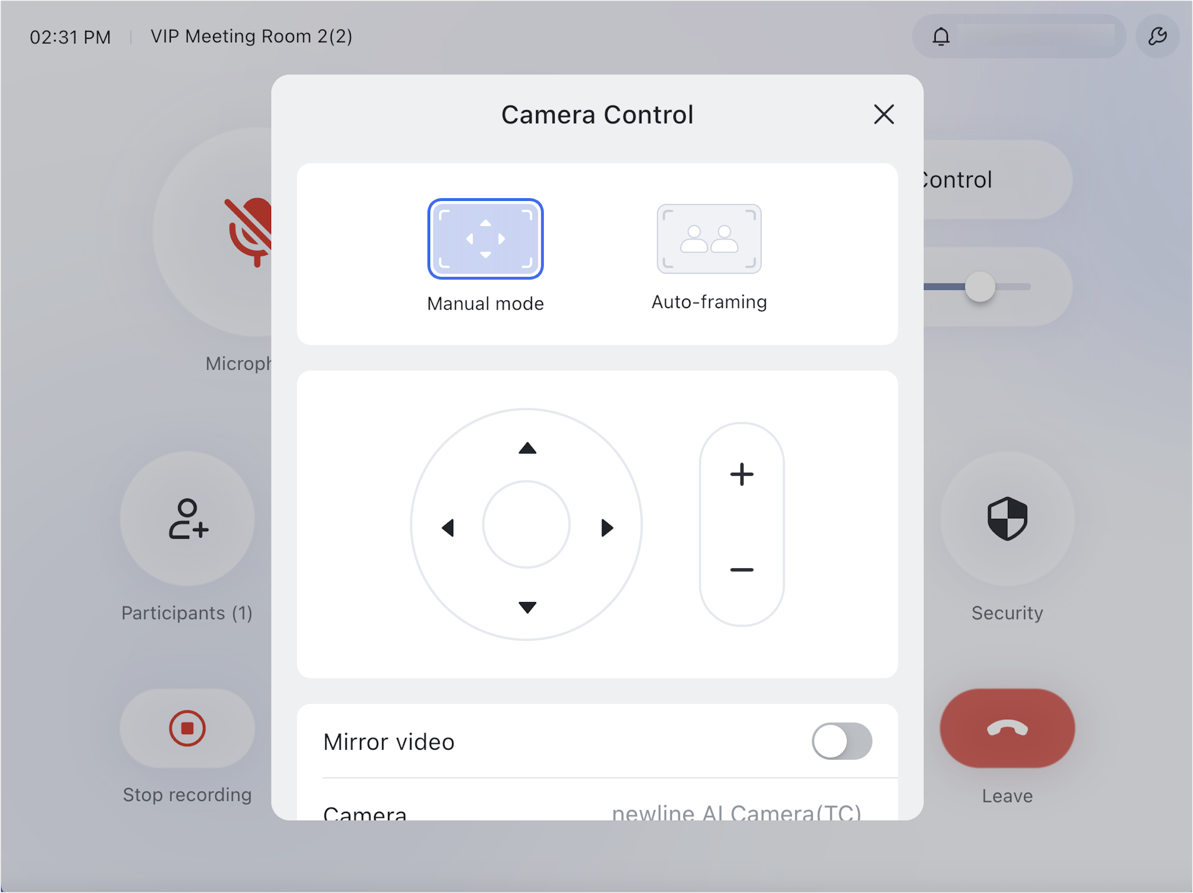 Turn on camera auto-framing during a meeting