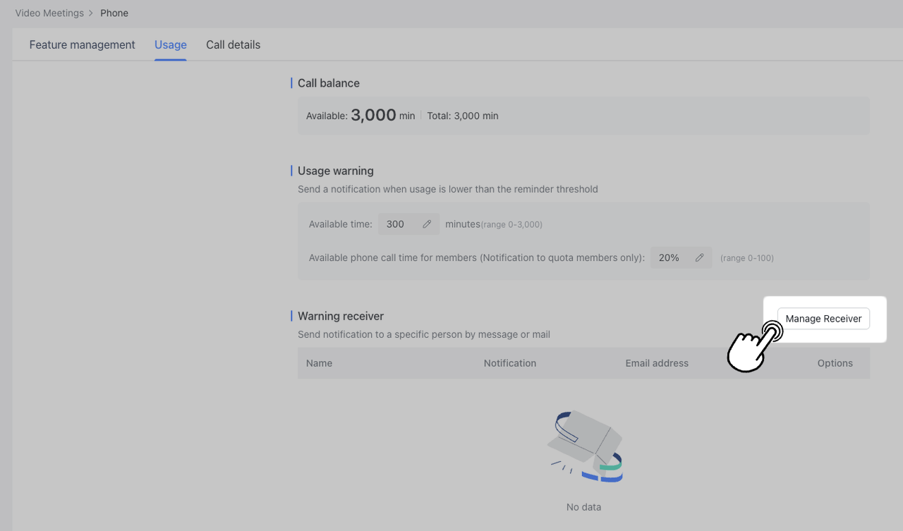 Admin | Set phone service usage warnings