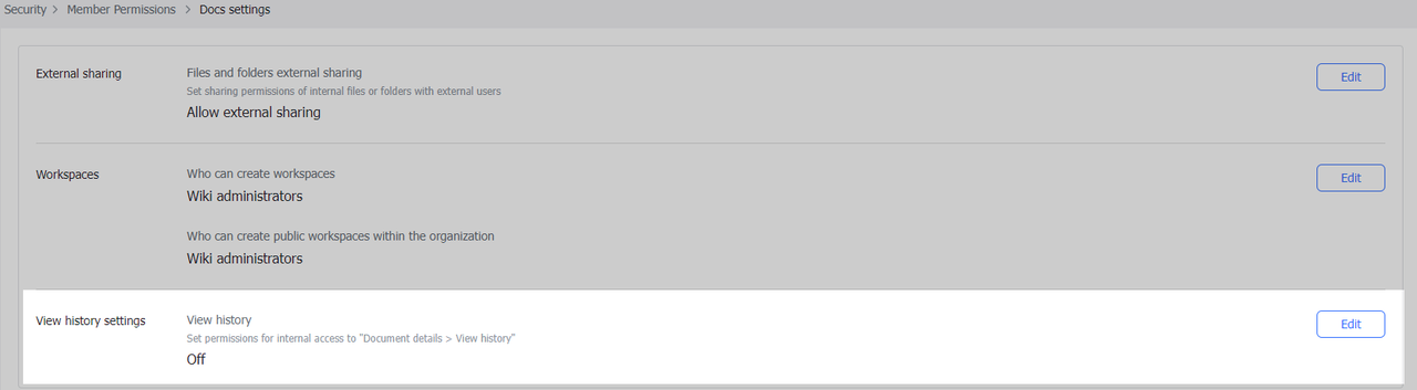 Admin | Configure Docs settings