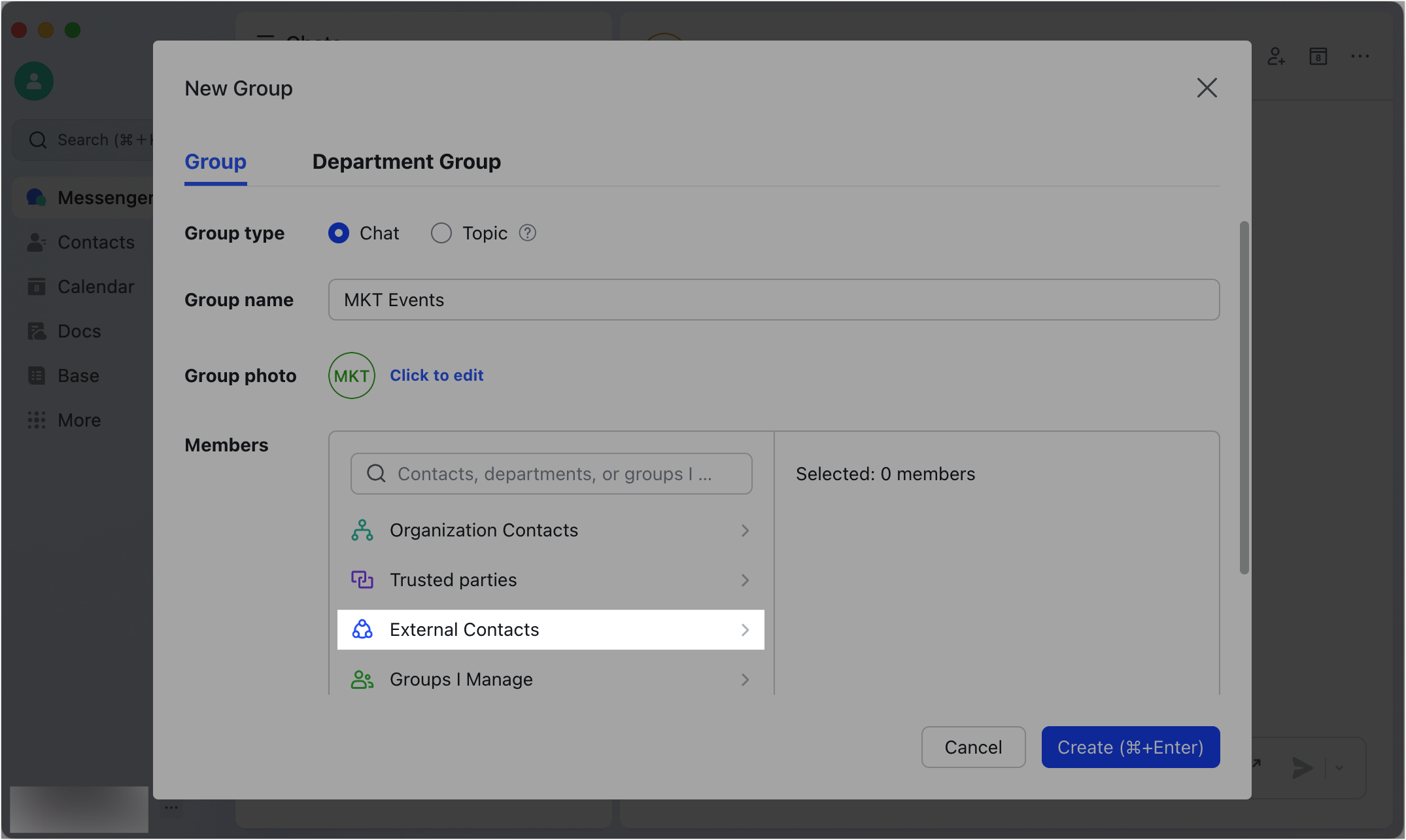 Create an external group