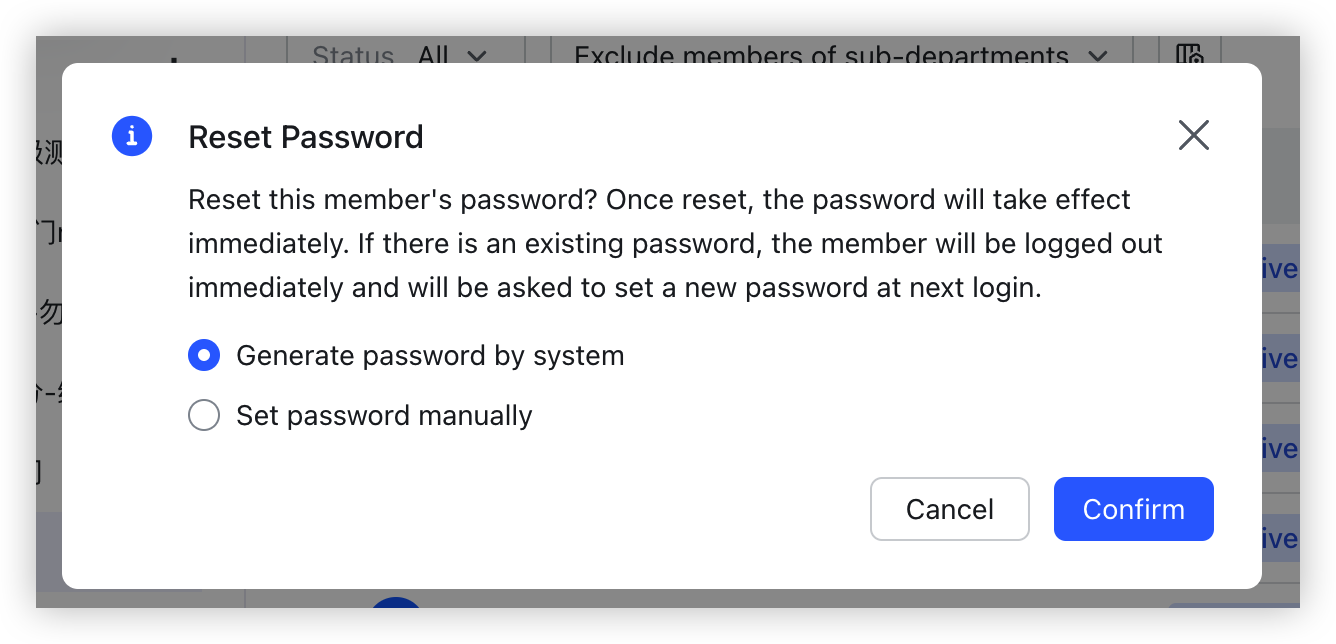 Admin | Reset member passwords