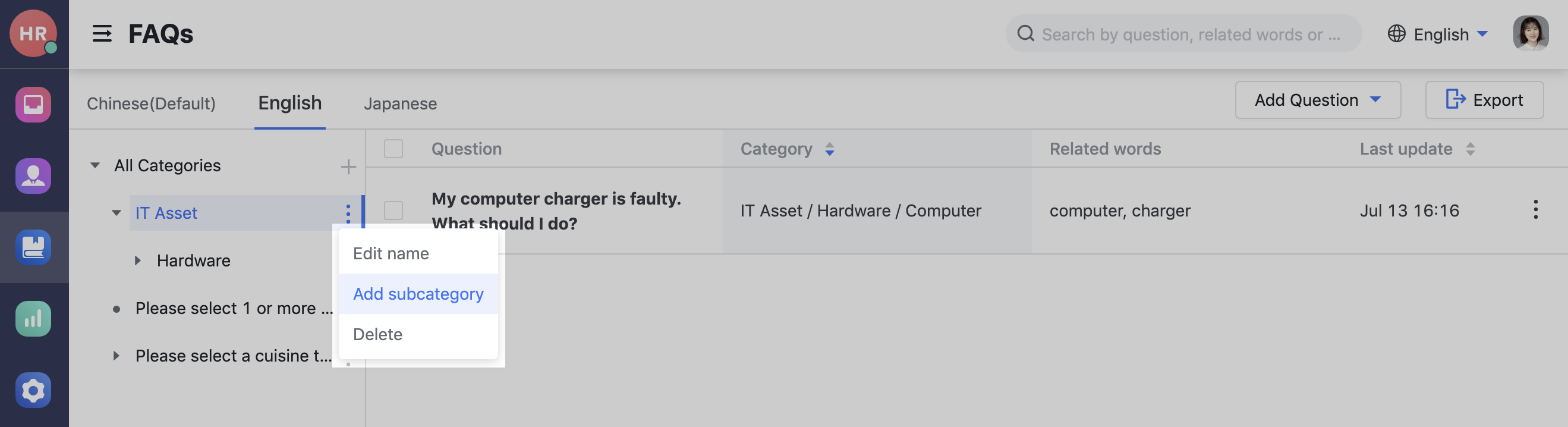 Manage FAQs in Help Desk Admin