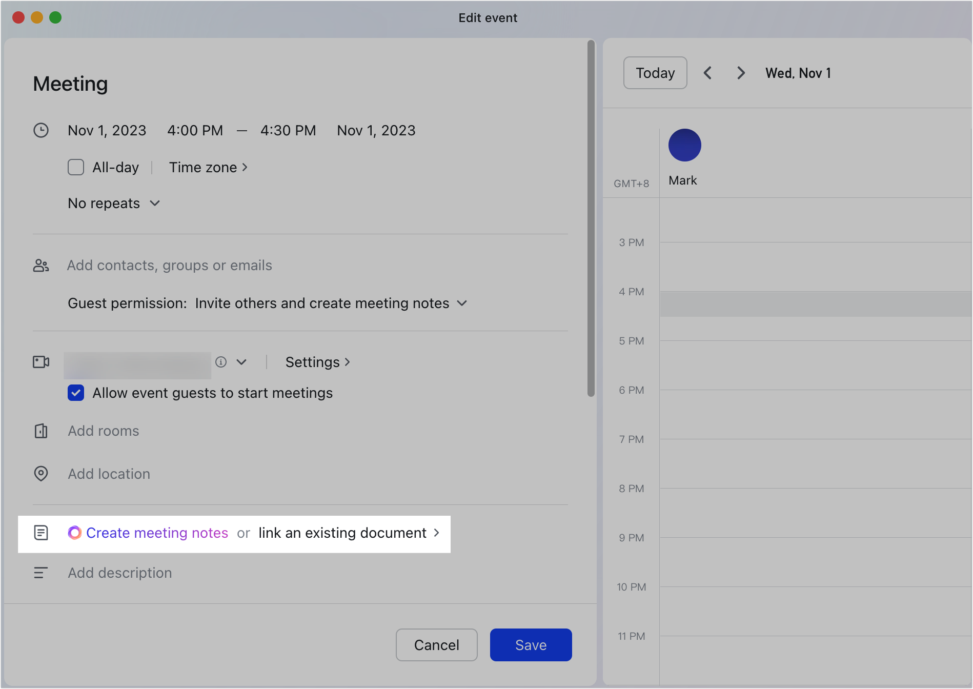 Create meeting notes in the Calendar