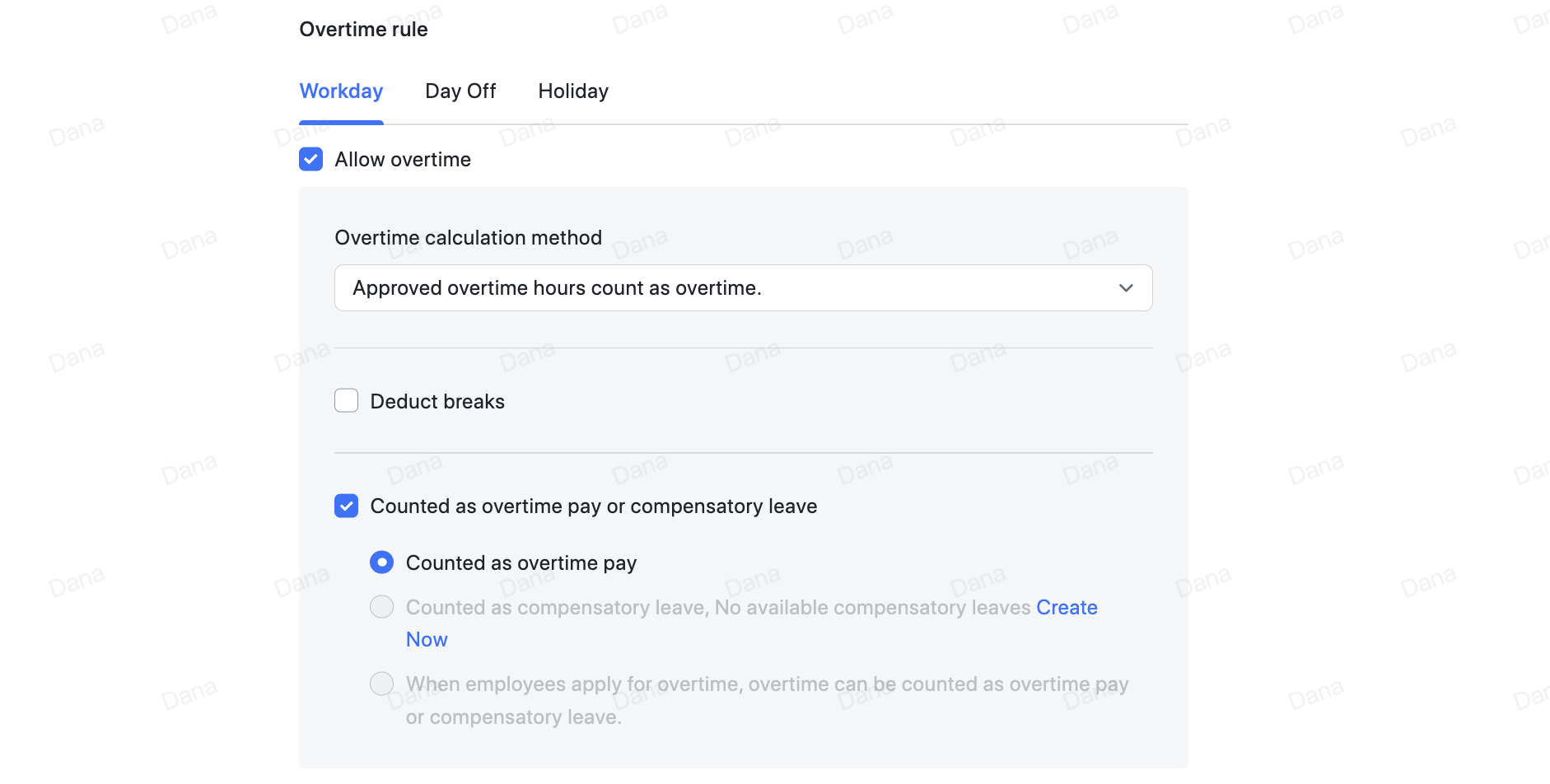 Admin | Set overtime rules for different shifts